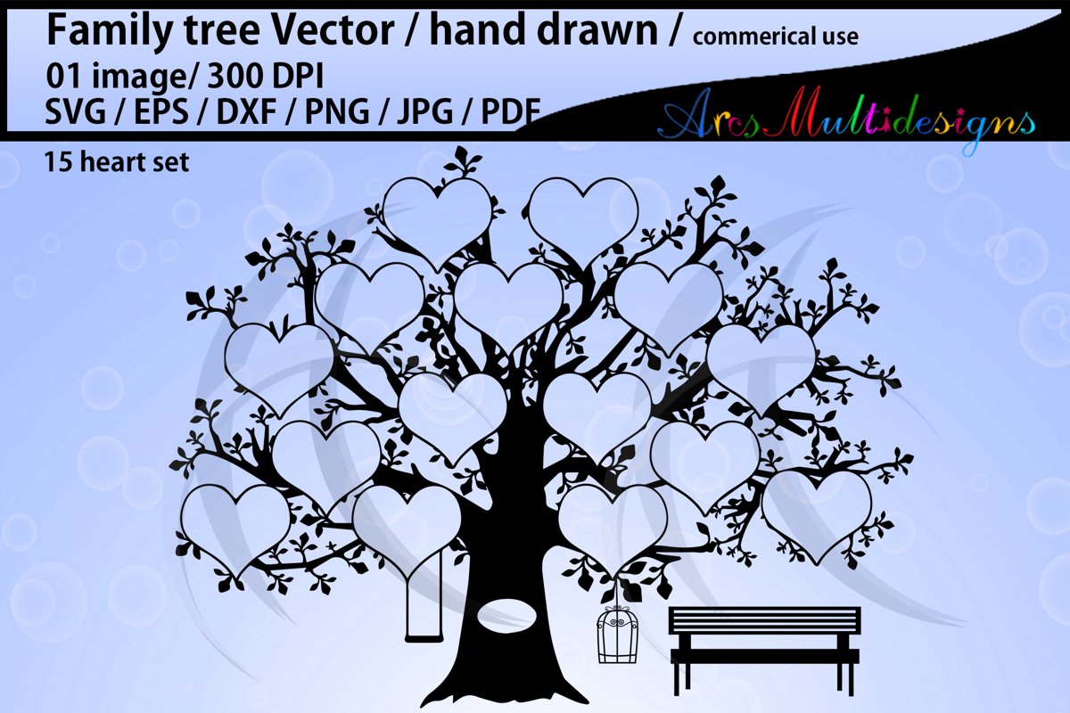 15 hearts family tree silhouette / clipart / vector (409729) | Cut ...