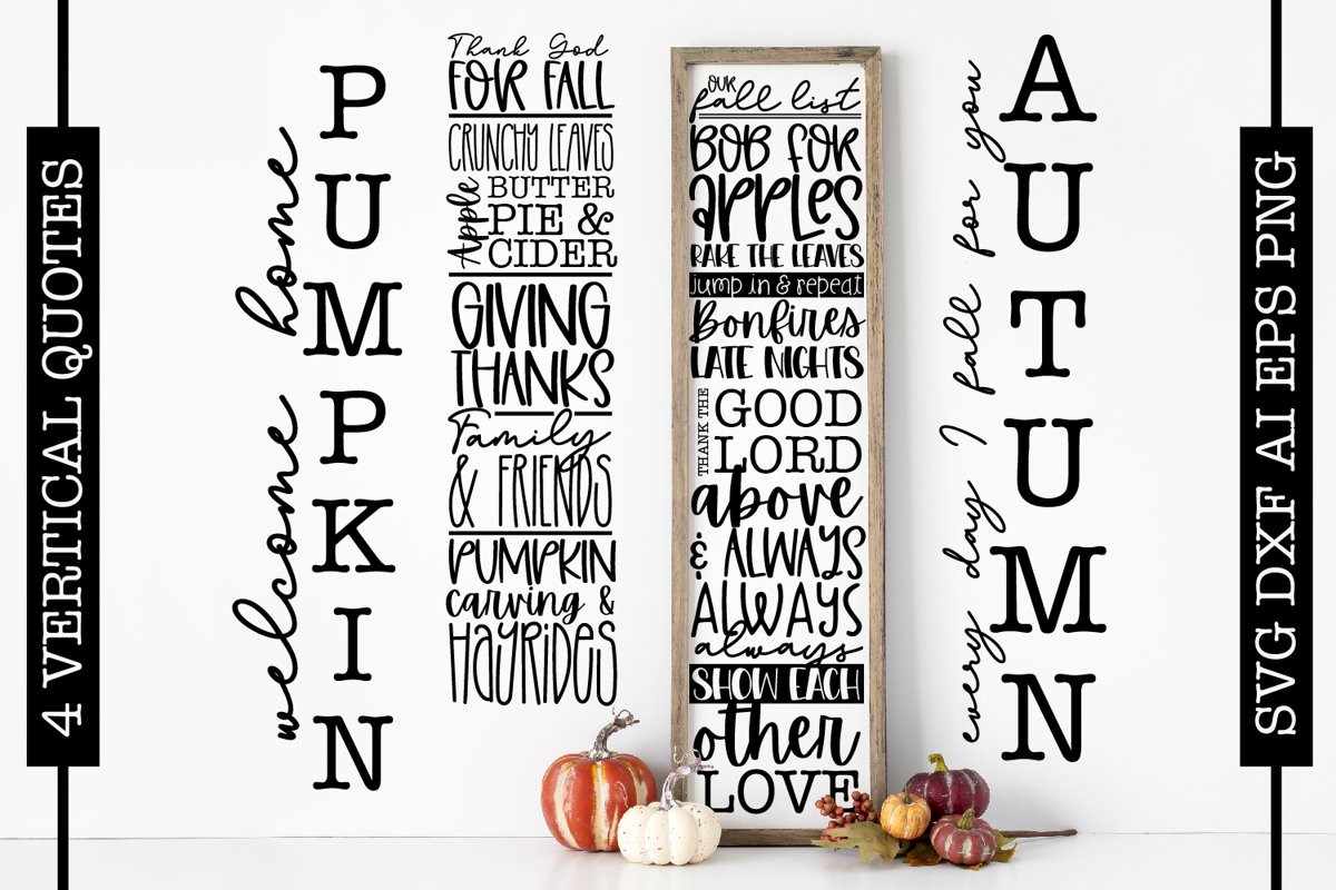 4 Vertical Fall Autumn Sign Quote SVG's - Cricut Project (575260) | Cut ...