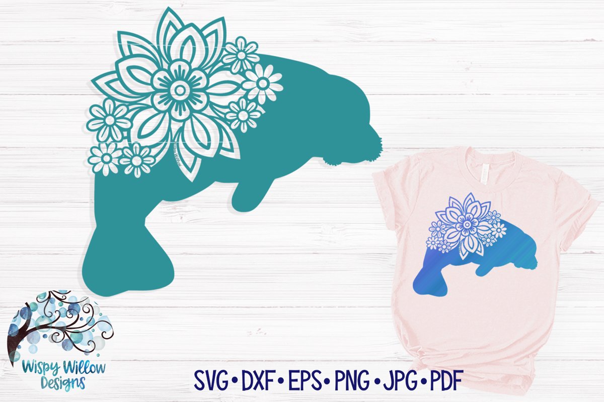 Floral Manatee SVG | Manatee with Flowers SVG Cut File (644031) | SVGs ...