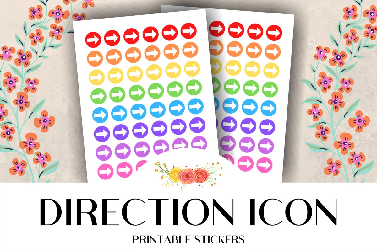 Direction Icon Printable Stickers (670532) | Stickers | Design Bundles