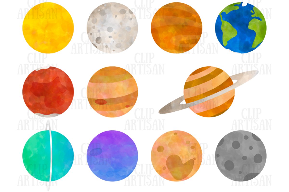 Planets Clipart, Watercolor Solar System (383454) | Illustrations ...