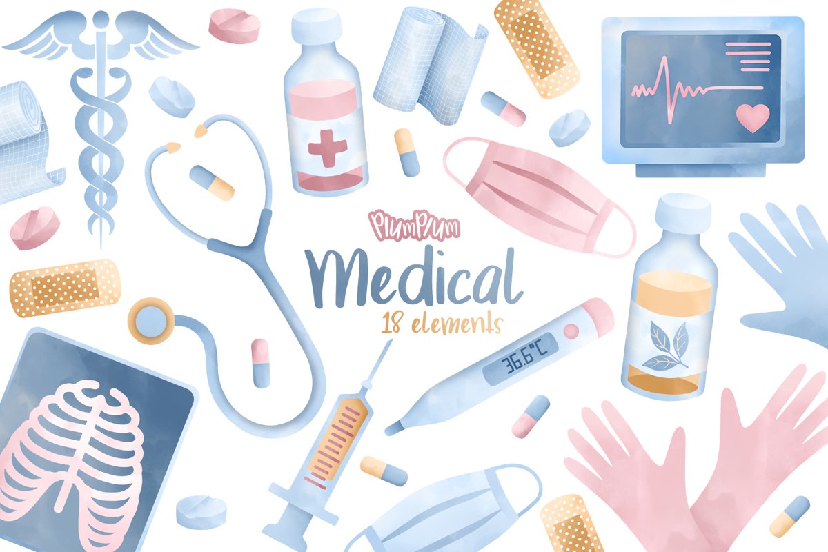 Medical Watercolor Cliparts (575189) | Illustrations | Design Bundles