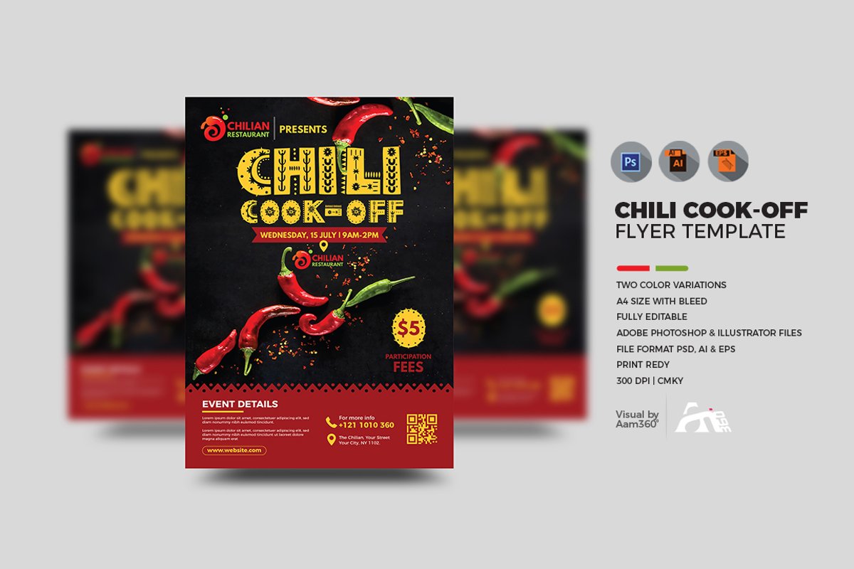 Chili Cook Off Flyer Template (348612) | Flyers | Design Bundles