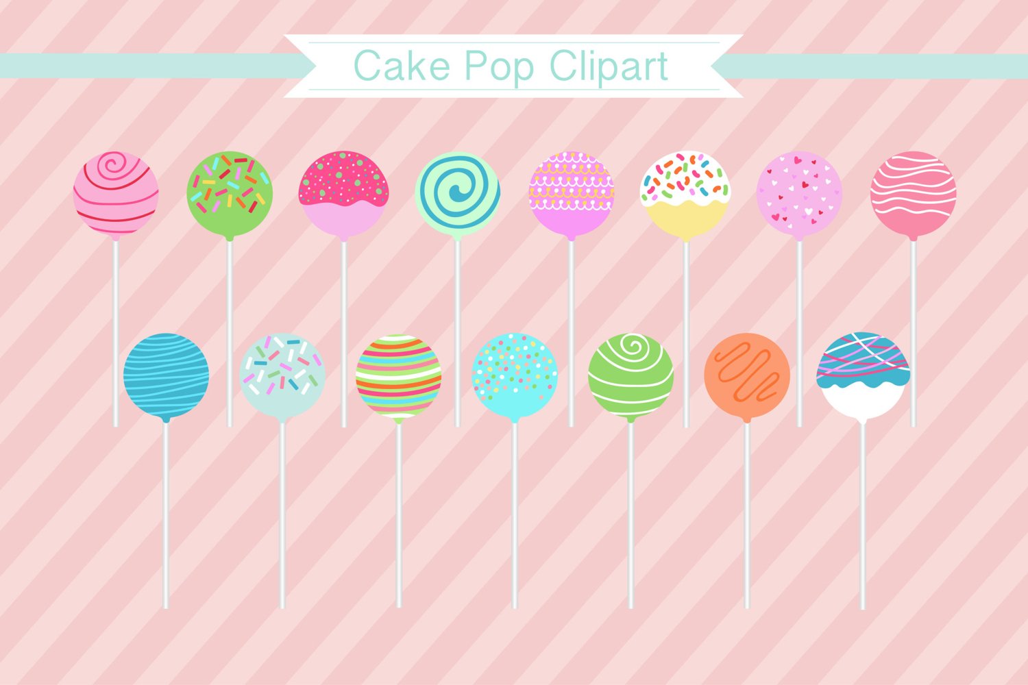 Cake Pop Clipart, Cake Pops (12917) | Illustrations | Design Bundles