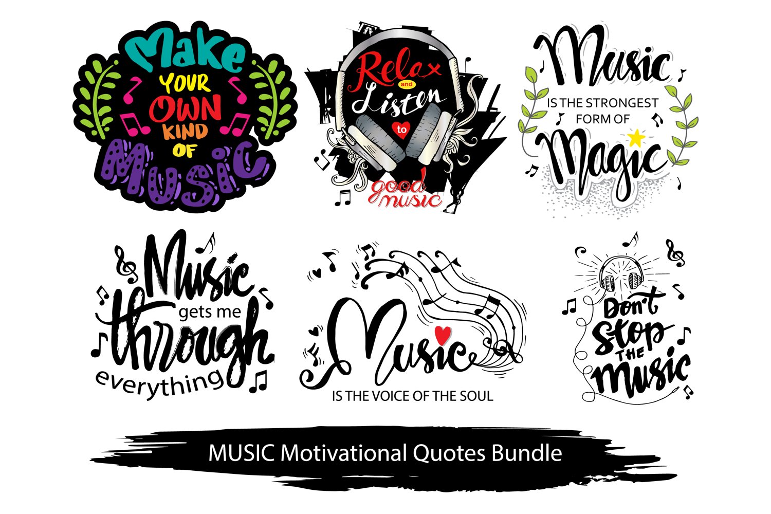 Music motivational quotes bundle. (953051) | Hand Lettered | Design Bundles