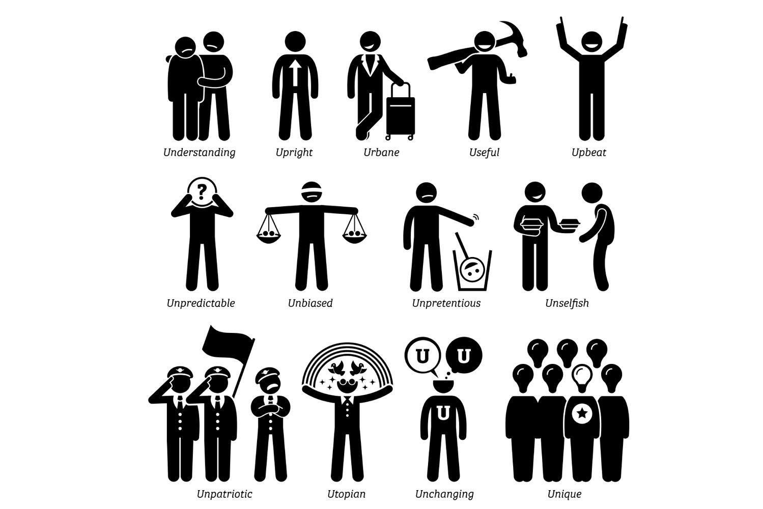Positive Neutral Personalities Character Traits Stick Figure (757545 ...