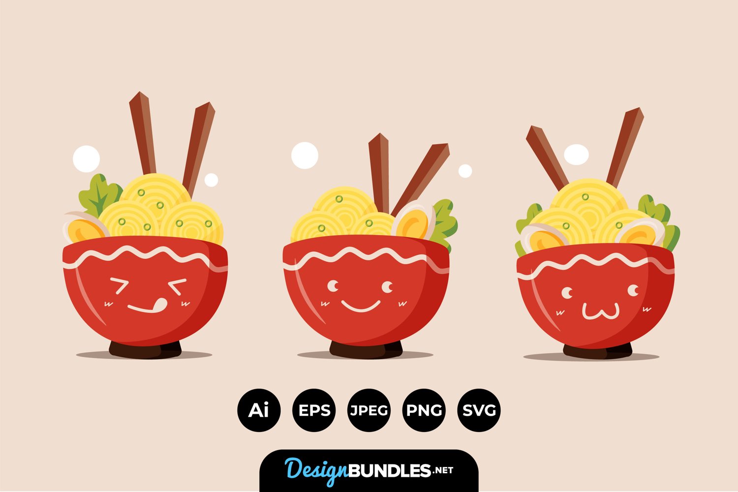 Cute Happy Ramen Bowl Characters