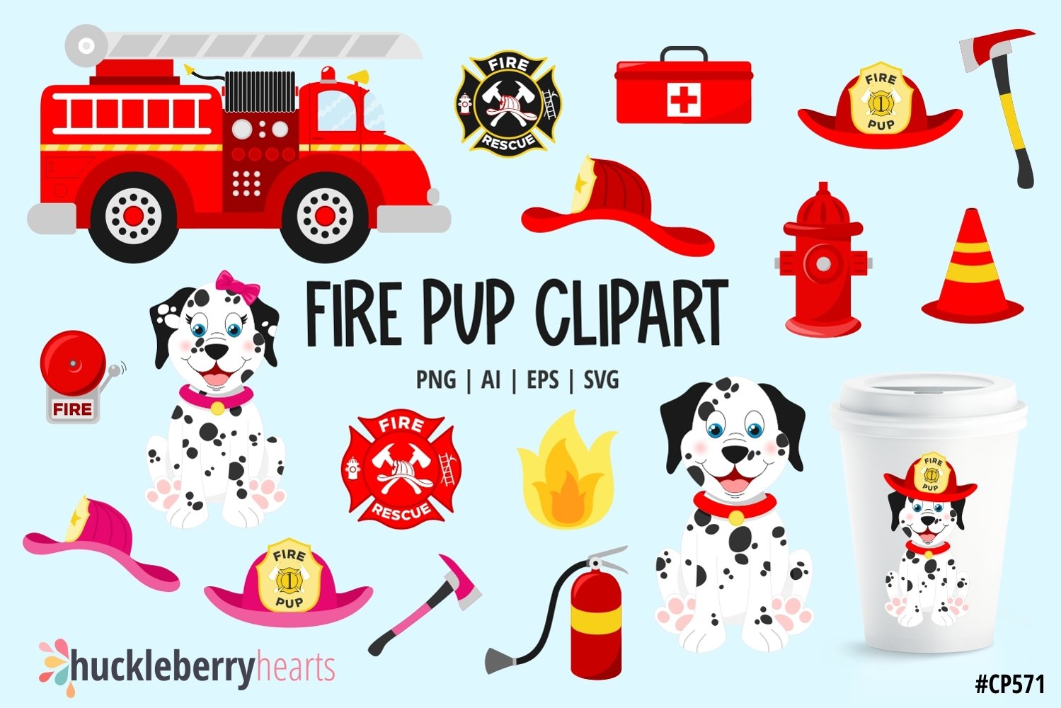 Fire Pup Clipart (72152) | Illustrations | Design Bundles