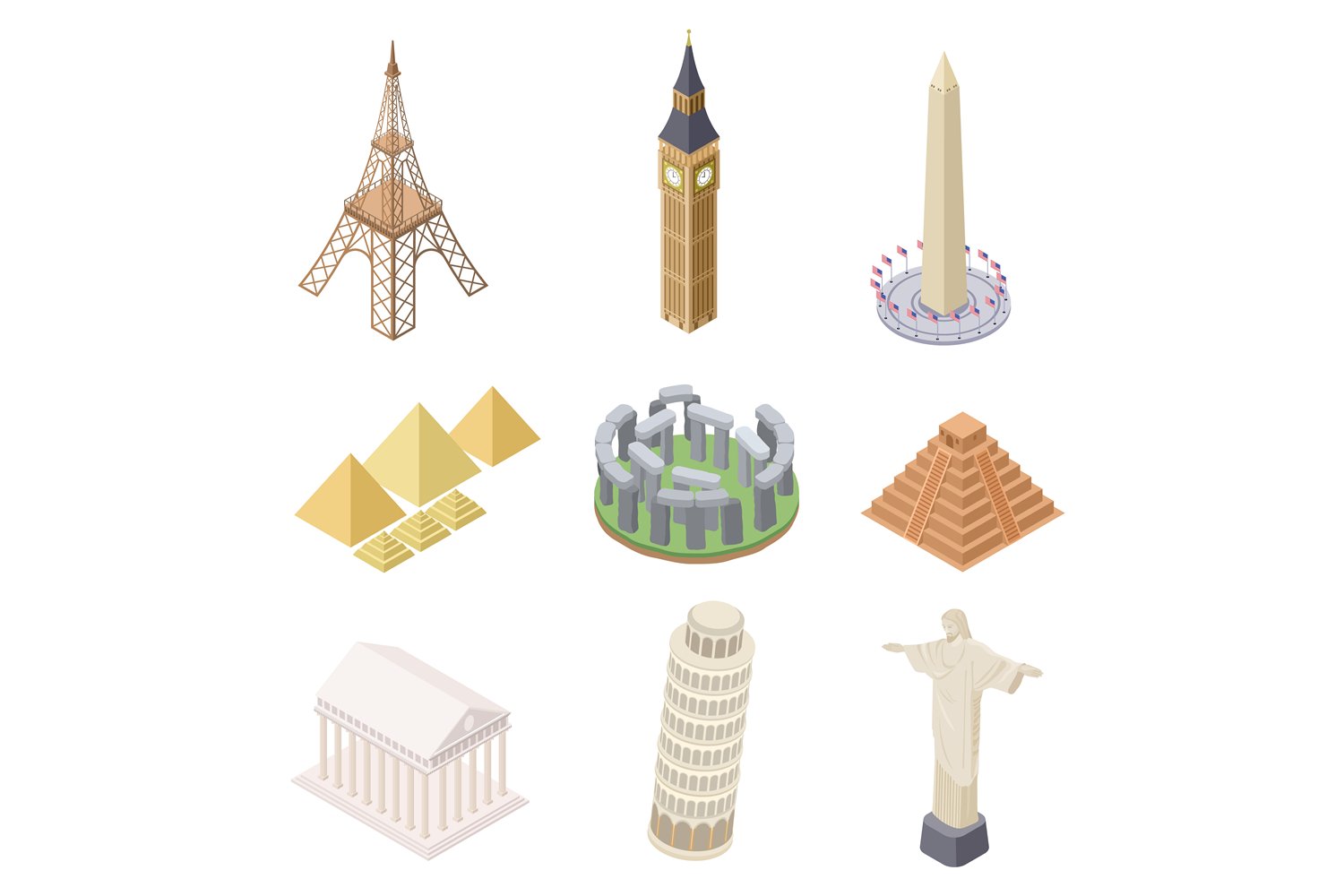 Isometric landmark. Famous building travel landmarks pyramid (1188139 ...