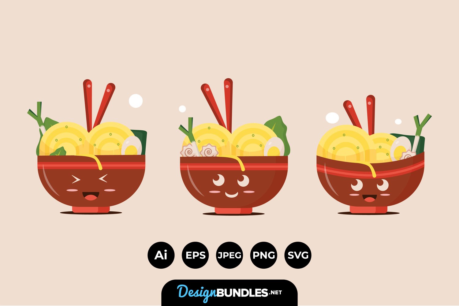 Cute Happy Ramen Bowl Characters
