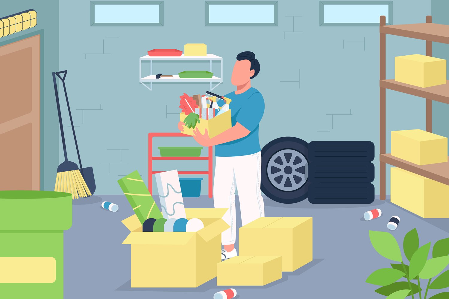 Garage cleaning flat color vector illustration (1227768 ...