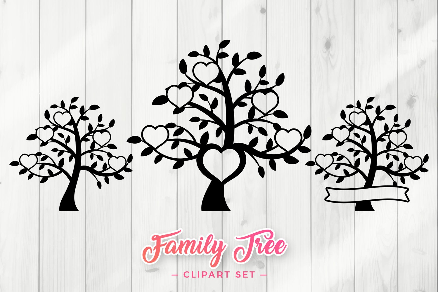 Family Tree SVG - 5 Hearts Clipart Set (1128232) | Cut Files | Design ...