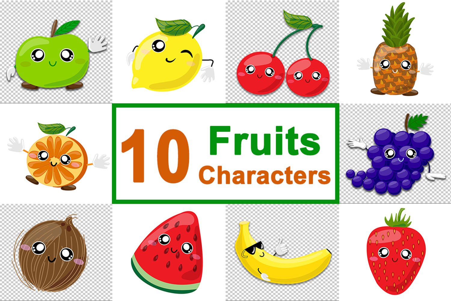 Fruit characters bundle vector images isolated (1192048 ...
