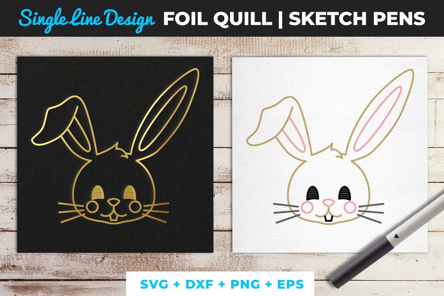 Easter Bunny Face Single Line SVG for Pens & Foil Quill