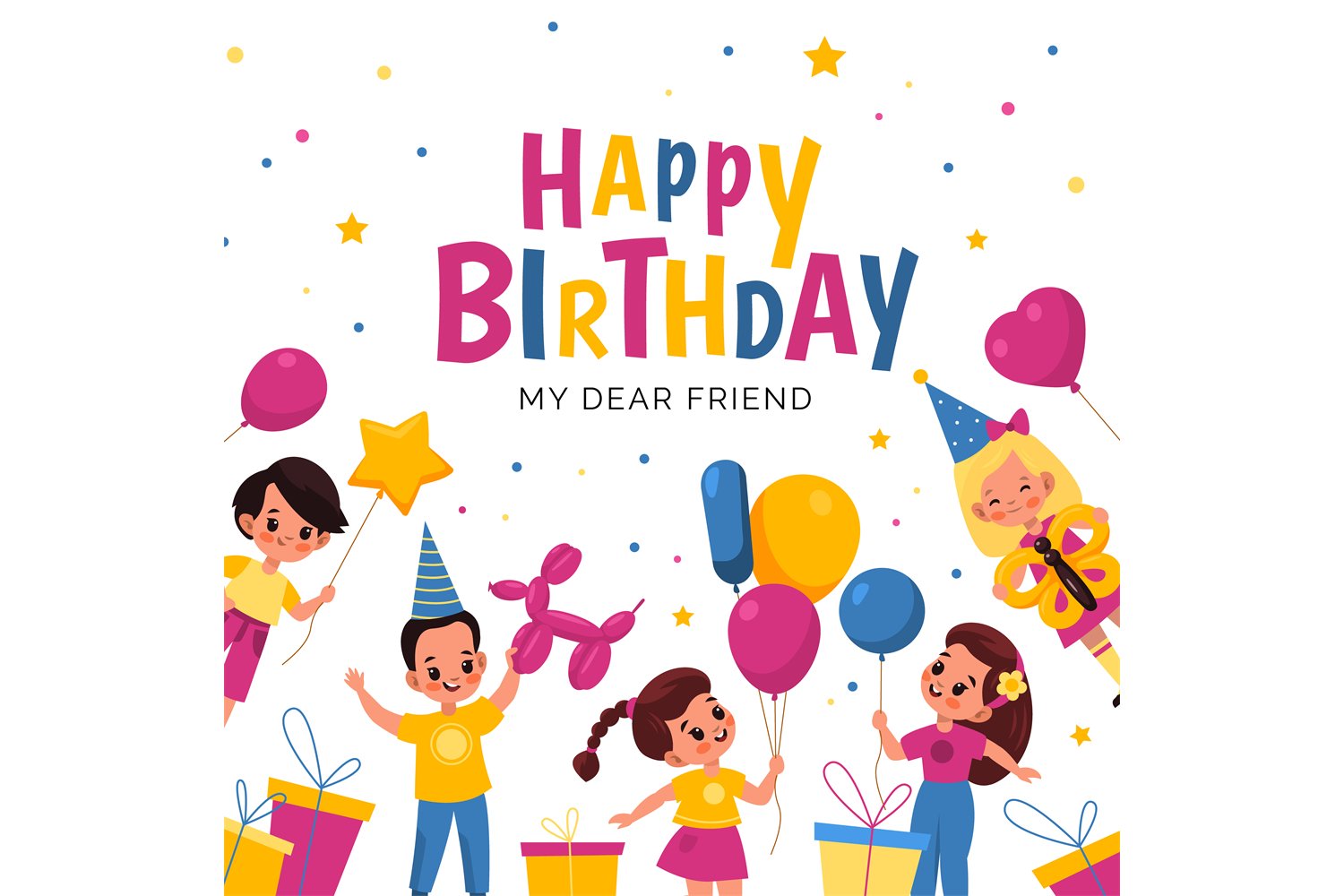 Kids birthday. Cartoon happy children with balloons in holid (1229135 ...