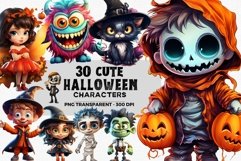30 Cute Halloween Characters Clipart PNG, SVG, EPS
