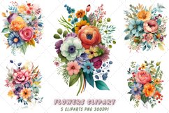 Boho Watercolor Flowers Clipart Bundle, Transparent, png