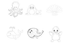 Cartoon Sea Animals Outlines Set 4 Procreate Brush Stamps