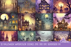 12 Whimsical Watercolor Halloween Scenes Paper Backgrounds