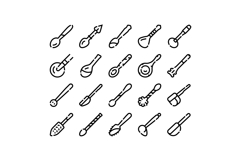 Spoons and kitchenware outline icons set
