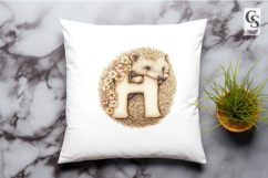 Floral Hedgehog Alphabet Letter H Clipart Sublimation PNG