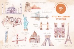 Landmarks of the world. Watercolor clipart