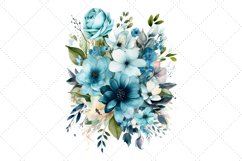 Watercolor Blue Floral Bouquet Clipart Bundle (2530343)