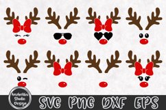 Reindeer Face SVG Bundle | Deer SVG | Red Nosed Reindeer Set