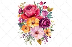 Watercolor Magenta Floral Bouquet Clipart Bundle (2533087)