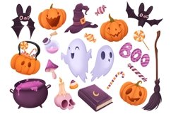Halloween clipart set witch magic pumpkin skull ghost bat