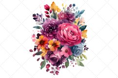 Watercolor Magenta Floral Bouquet Clipart Bundle (2533087)