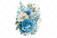 Watercolor Blue Floral Bouquet Clipart Bundle (2530343)