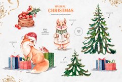 Magical Christmas. Watercolor cliparts and patterns