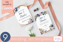Navy and Pink Floral Wedding Canva Templates Bundle