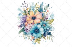 Watercolor Blue Floral Bouquet Clipart Bundle (2530343)