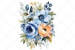 Watercolor Blue Floral Bouquet Clipart Bundle (2530343)