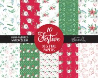 Floral Christmas Watercolor Patterns Seamless Xmas Digital