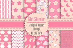 12 Pink and Cream Baby Girl Shower Digital Papers