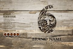 Elegant nostalgia engraved floral monogram number 6 silhouet