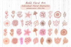 Boho Floral Art - Flowers and Leaves Clipart, Digital Paper