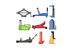 Car jacks collection for vehicle lifting and maintenance