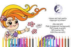 Cute mermaid with flowers coloring page for kids