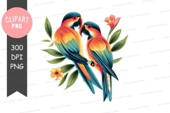 Parrots on a branch clipart png