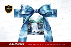 Serene waterfall with blue ribbon