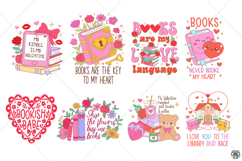 Bookish Valentine Png Svg Bundle, Book Lover Clipart
