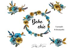 Boho watercolor clipart, watercolor floral clip, PNG