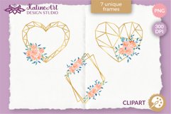 Watercolor gold geometric floral frames set, peach and navy