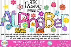 Groovy Retro Doodle Letters Alphabet with Clipart Bundle png