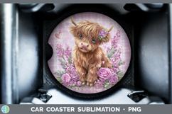 Highland Cow Farm Checker Valentine Car Coaster Sublimation