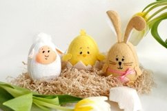 Felt Easter chick in eggshell, bunny and lamb PDF pattern